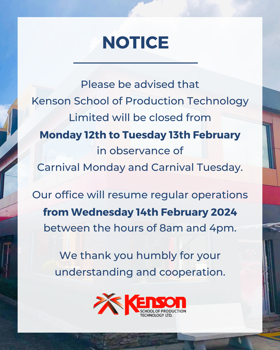 Carnival 2024 Operation Hours - Kenson School of Production Technology